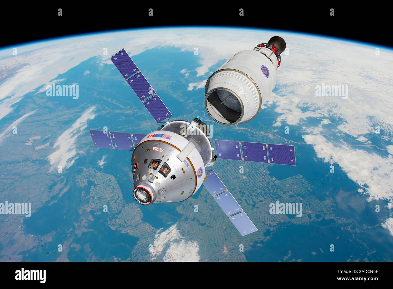 Illustration of a manned Crew Exploration Vehicle (CEV) separating from ...