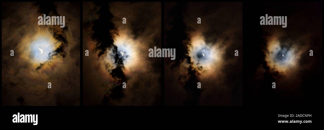 Total solar eclipse. Sequence of images showing the movement of the ...