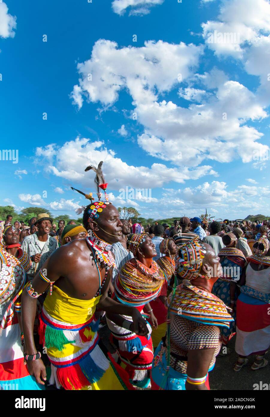 Samburu dance ceremony. Members of the Samburu people in traditional ...