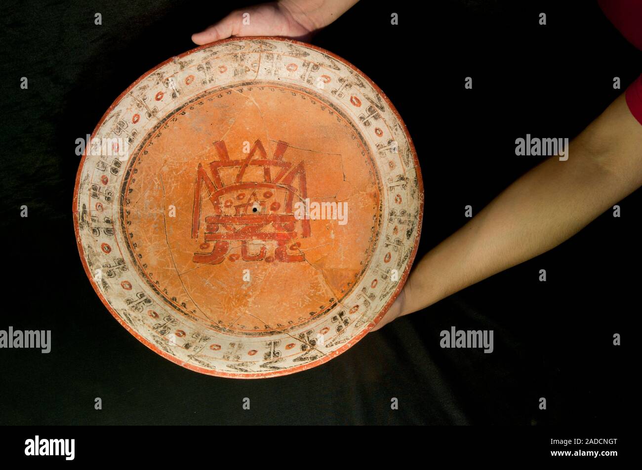 Mayan plate in a polychrome style with a convex base. The decoration is ...