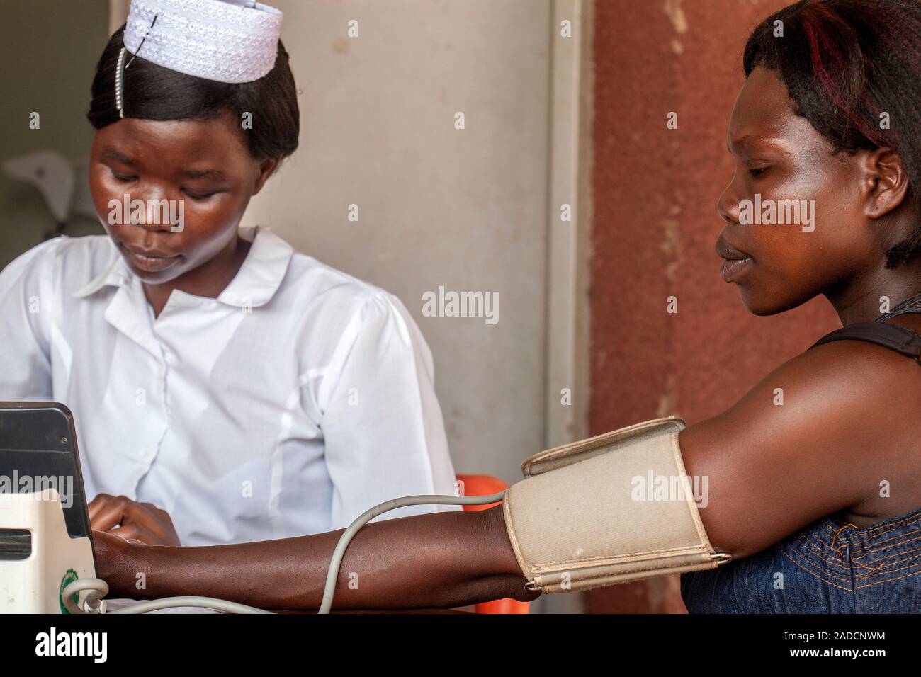 Hospital blood pressure measurement. Hospital nurse measuring a patient ...