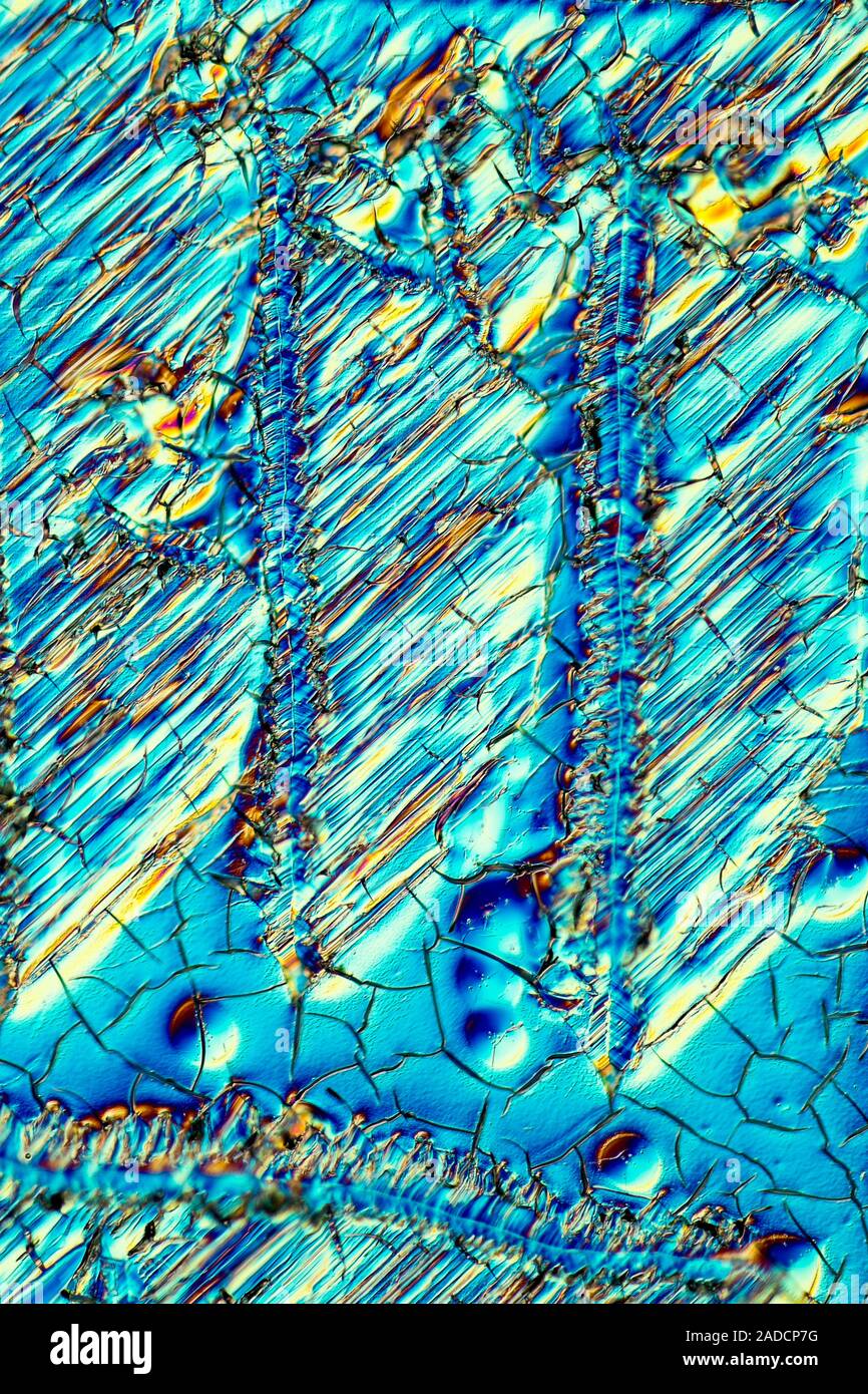 Polarised light micrograph (PLM) of Cisplatin crystals. Cisplatin is a ...