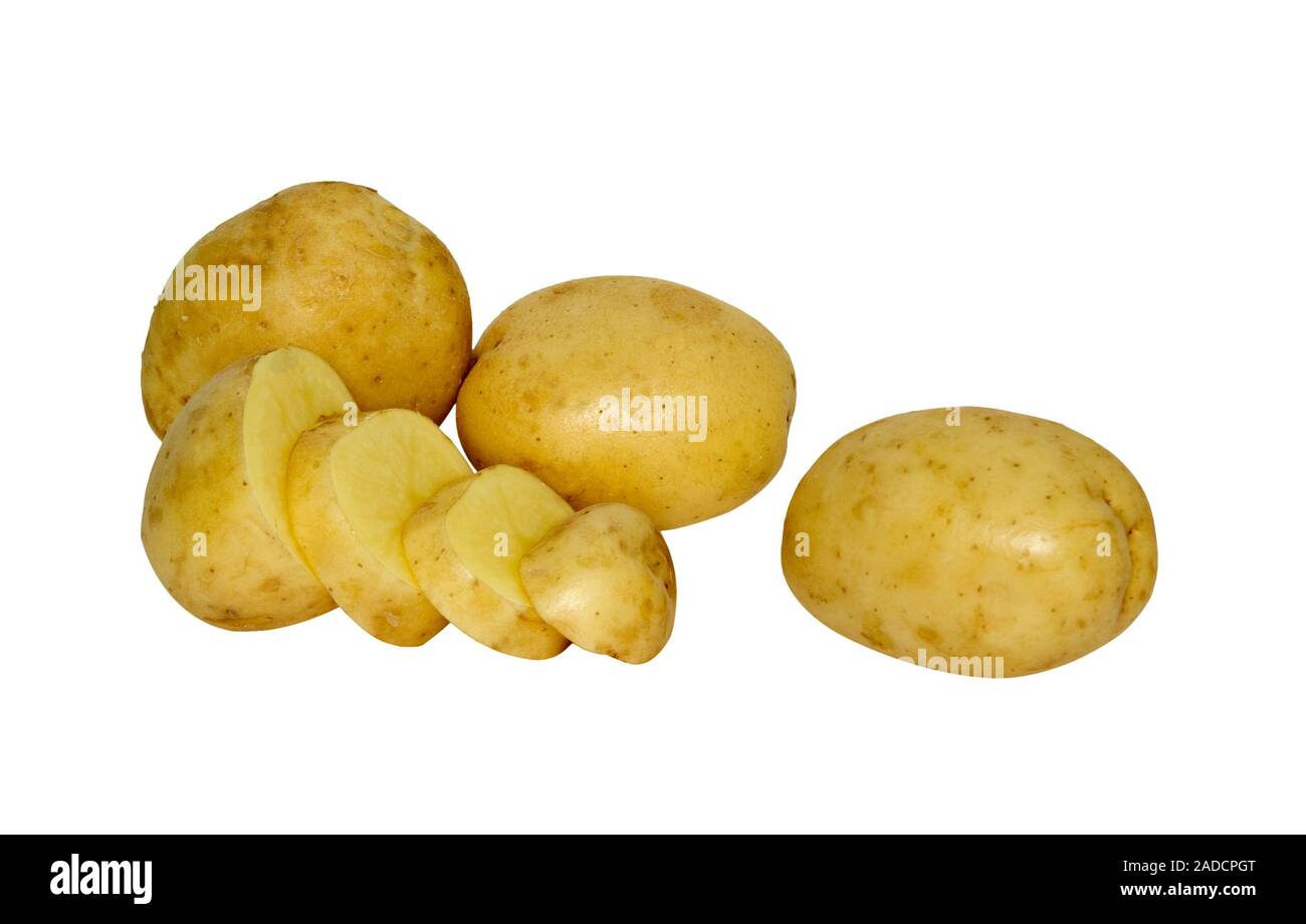 Potatoes and section isolated on white background Stock Photo - Alamy