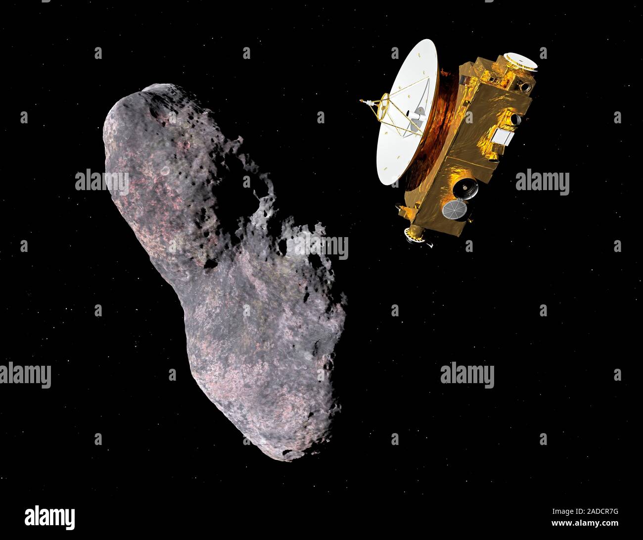 Illustration of the New Horizons probe flying by the Kuiper belt object ...
