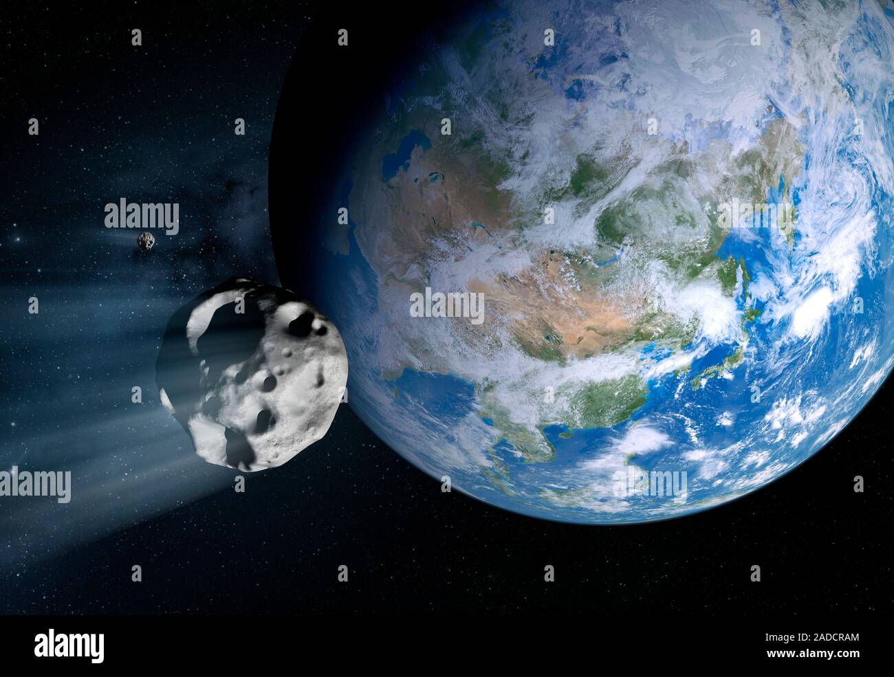 Asteroid approaching Earth, illustration. This asteroid is an example ...