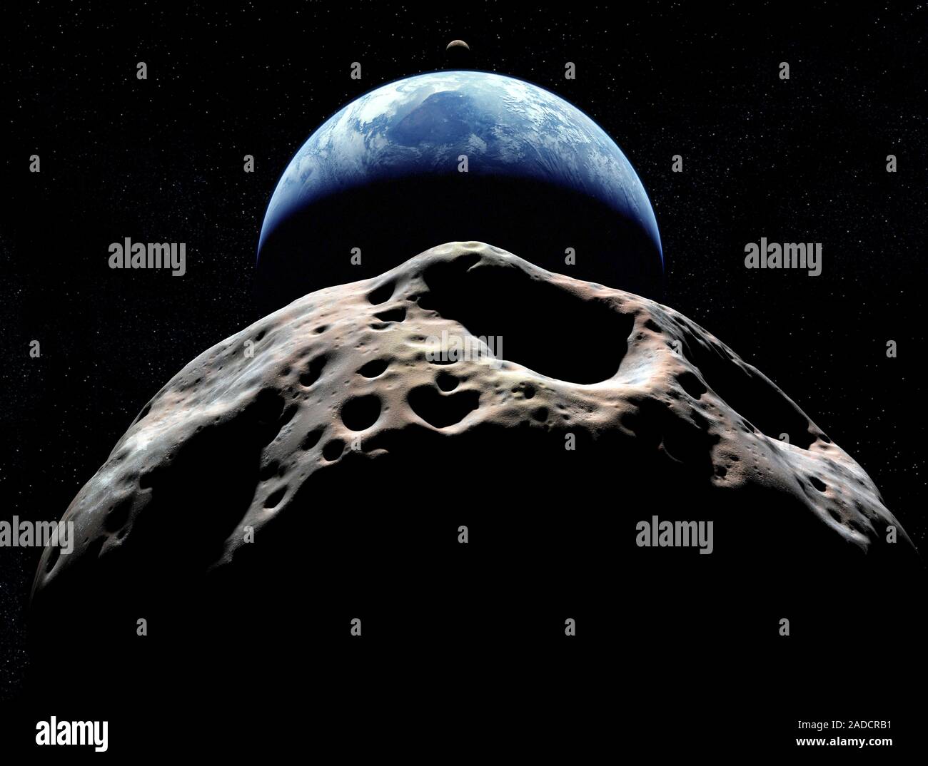 Asteroid approaching Earth, illustration. This asteroid is an example ...