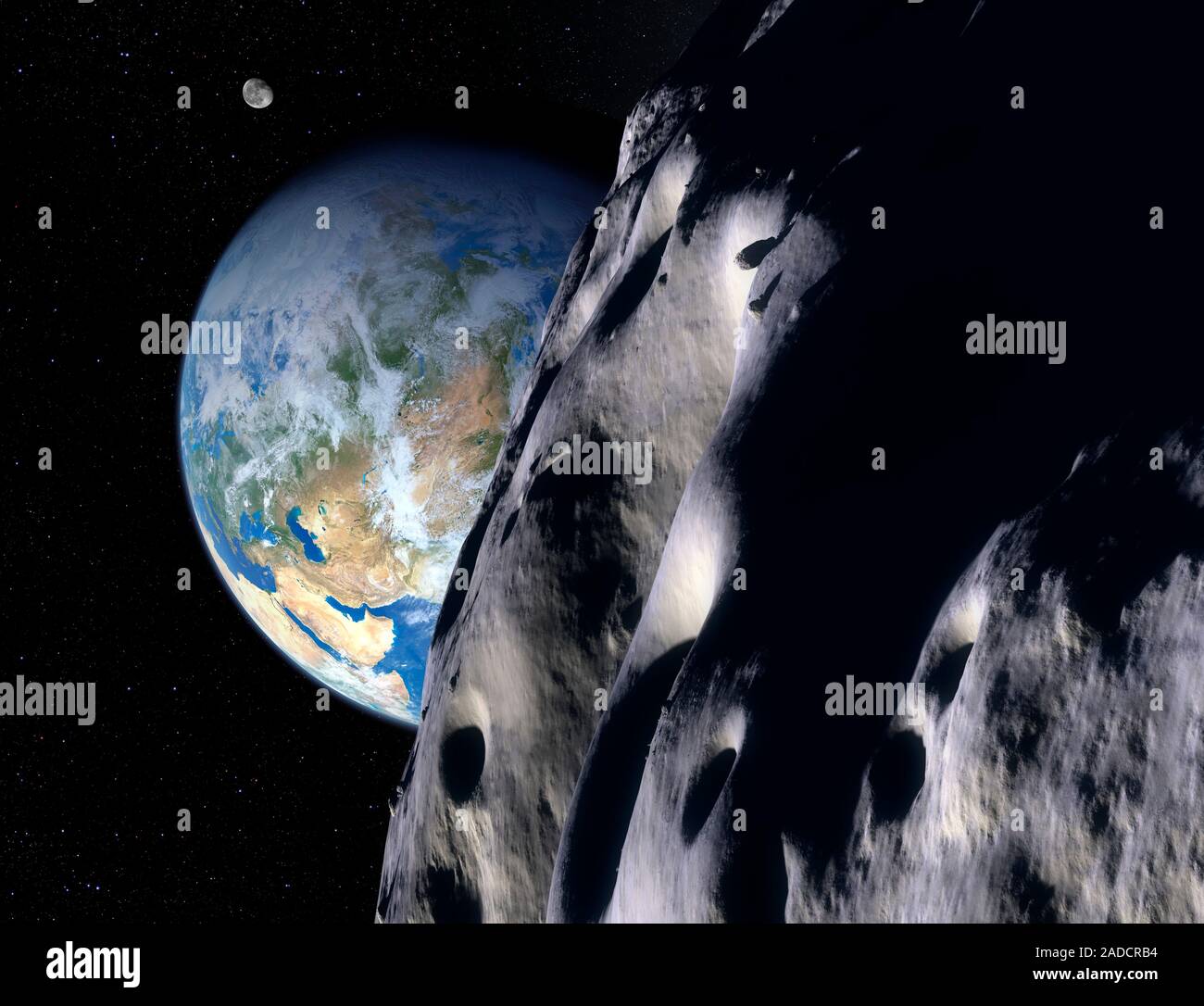 Asteroid approaching Earth, illustration. This asteroid is an example ...