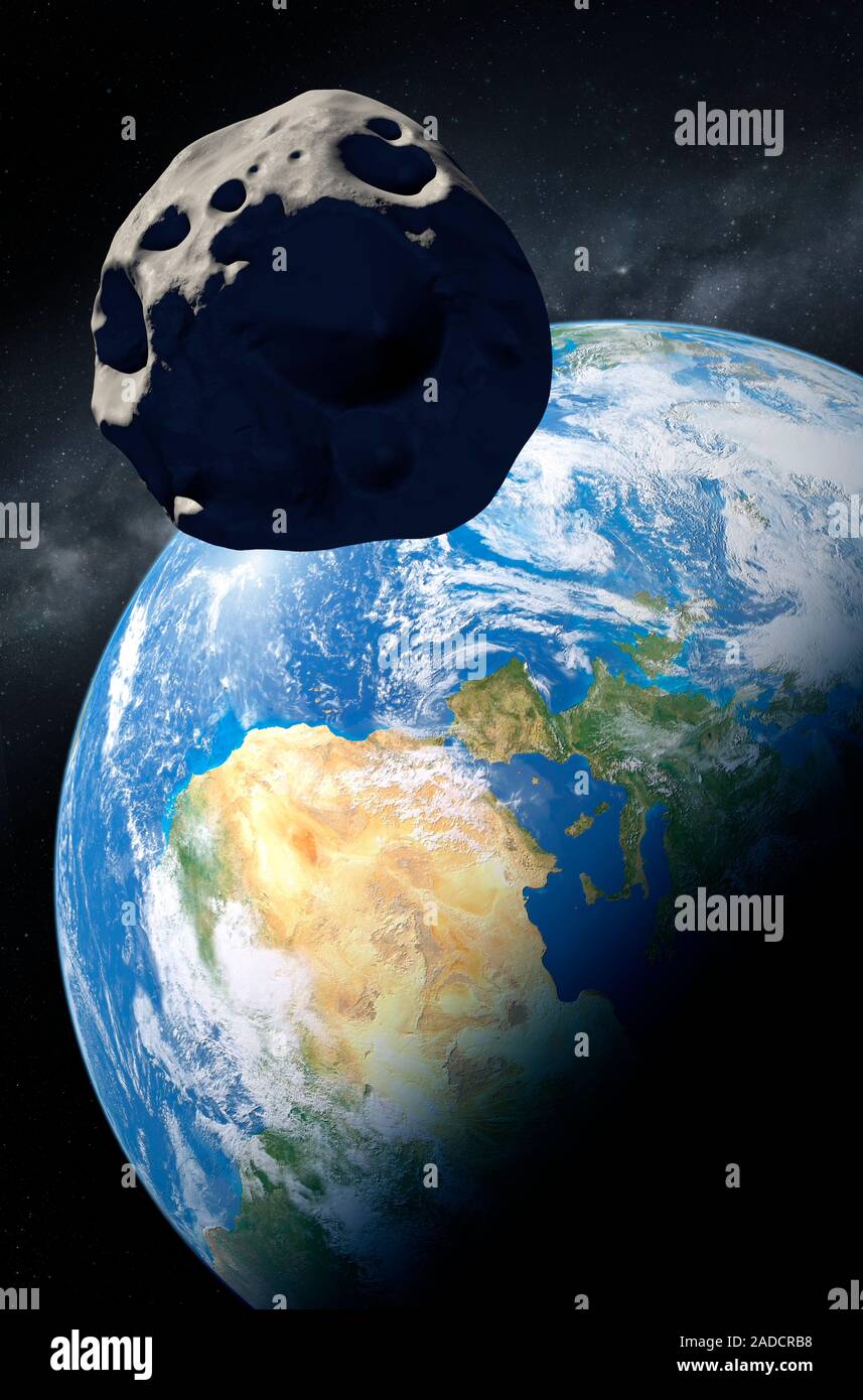 Asteroid approaching Earth, illustration. This asteroid is an example ...