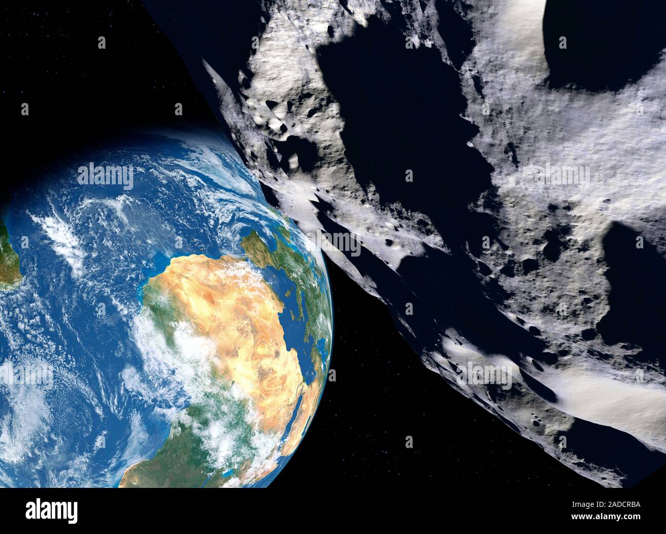 Asteroid approaching Earth, illustration. This asteroid is an example ...