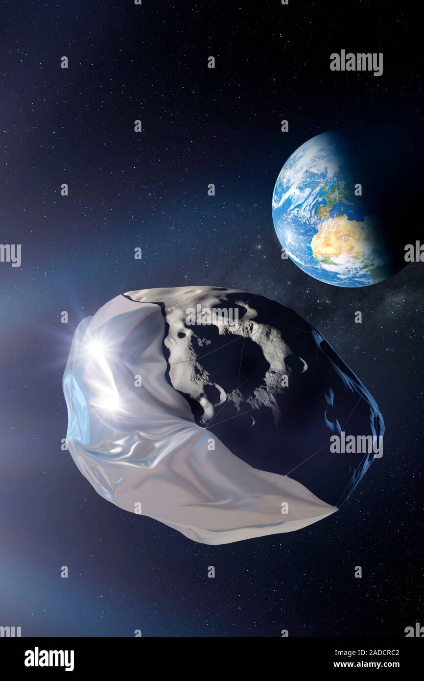 Asteroid deflection using foil, illustration. This asteroid is an ...