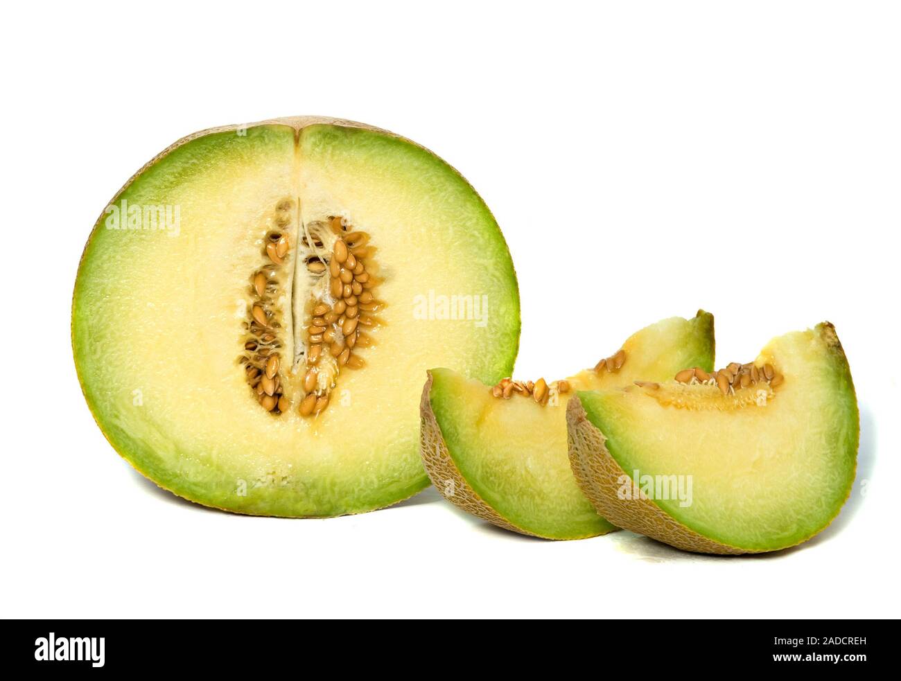 Melon section and segments isolated on white background Stock Photo - Alamy