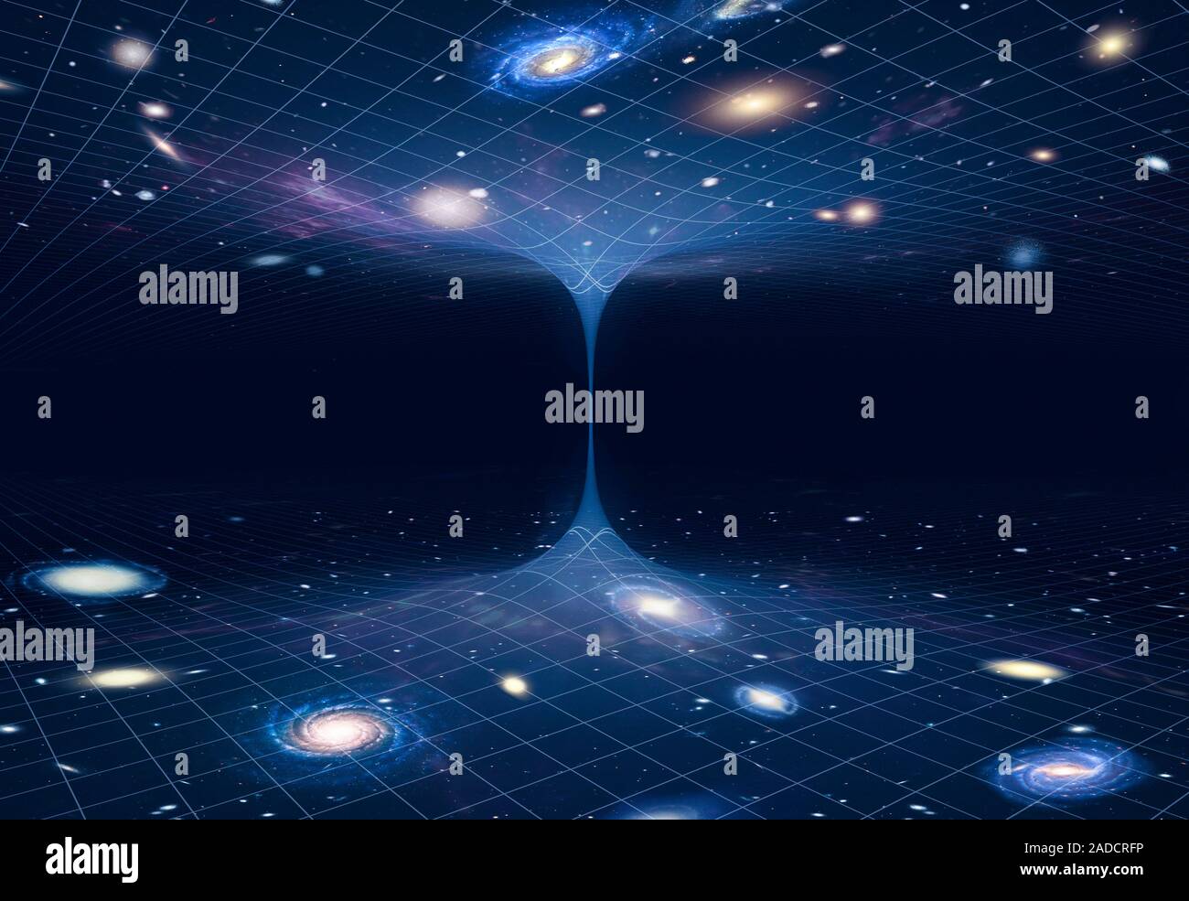 Wormhole, or Einstein-Rosen bridge, computer illustration. A wormhole ...