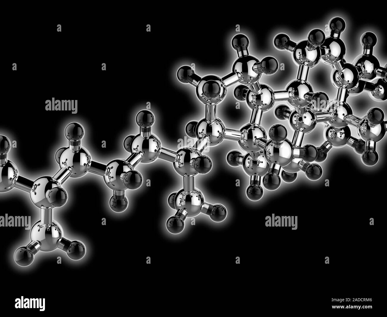 Molecular model, close-up. Generic detail of a ball-and-stick molecular ...