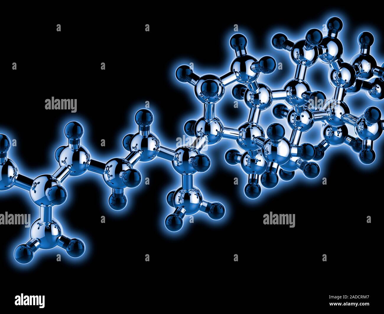 Molecular model, close-up. Generic detail of a ball-and-stick molecular ...