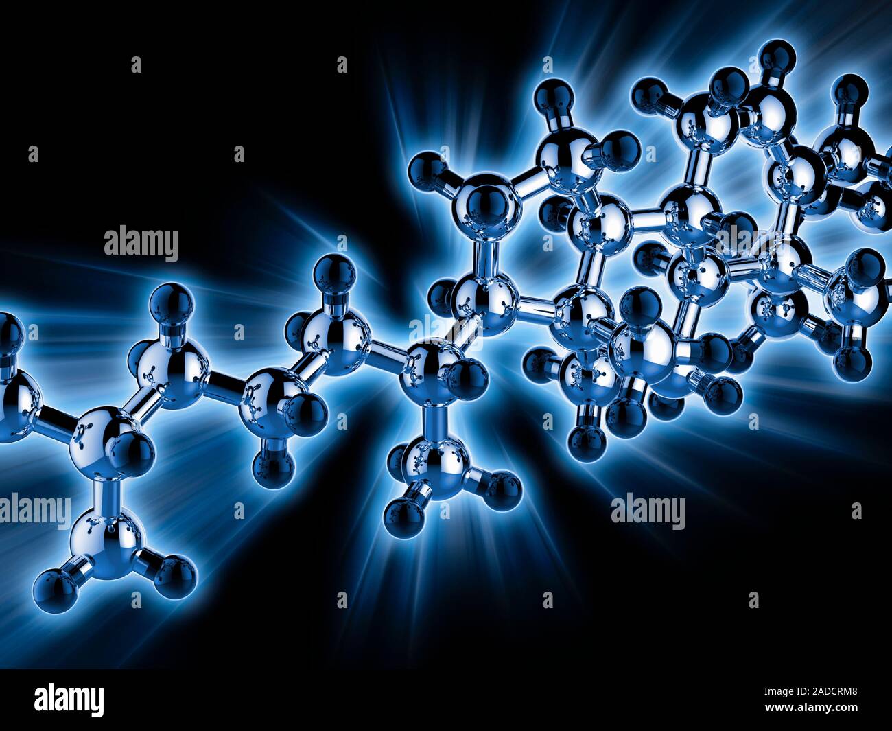 Molecular model, close-up. Generic detail of a ball-and-stick molecular ...