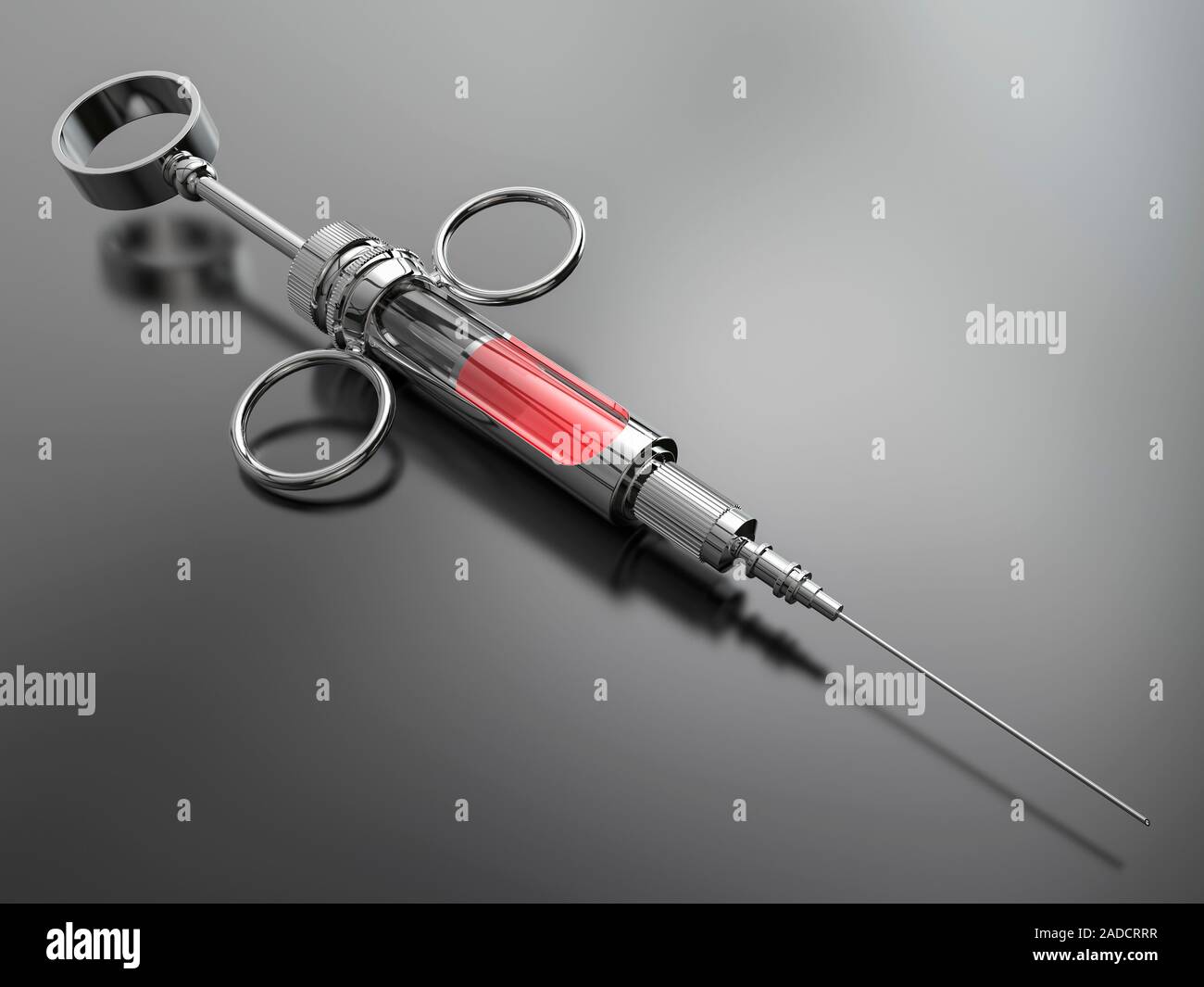 Syringe filled with red fluid, computer illustration Stock Photo - Alamy