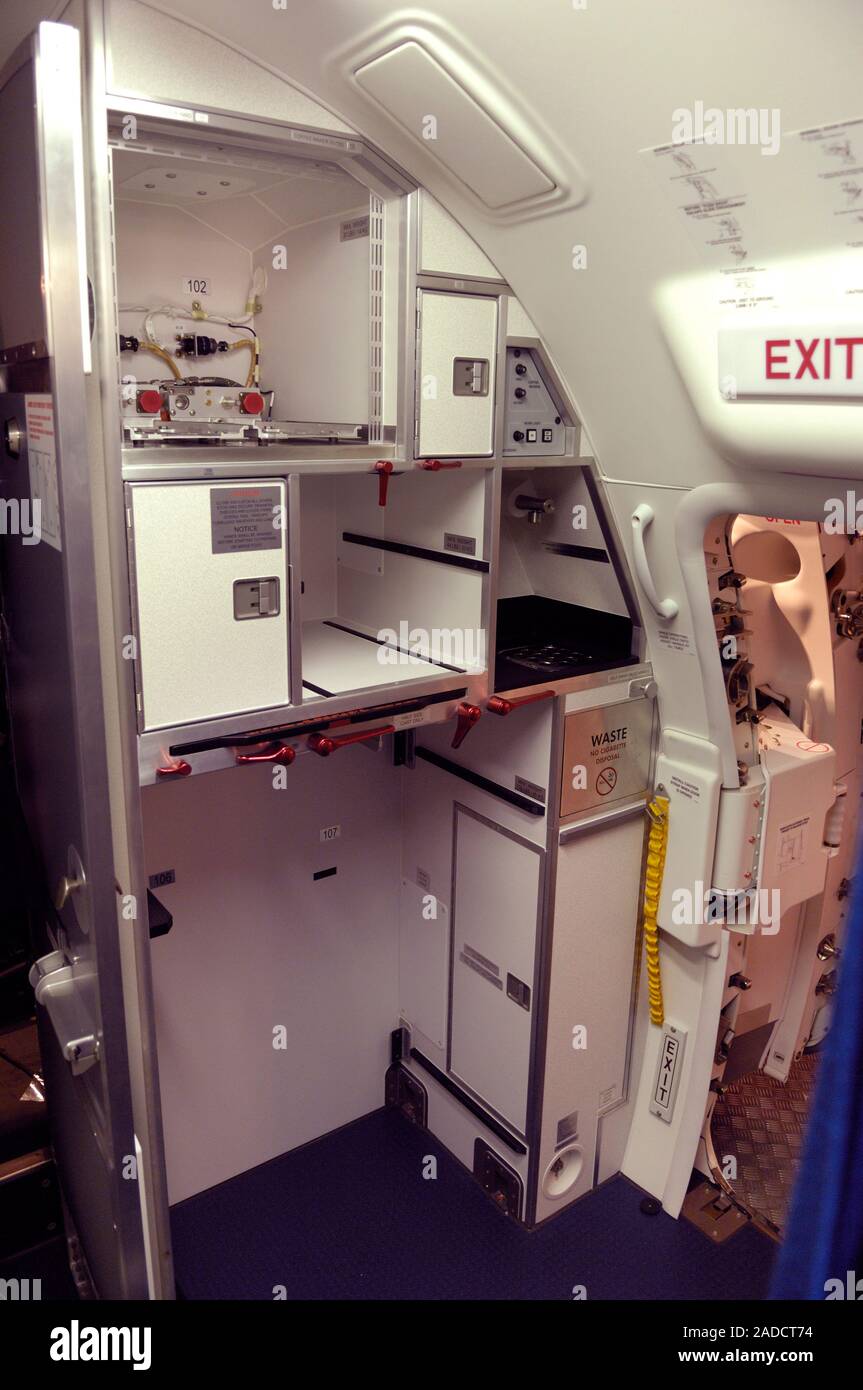 Empty galley trolley station during the delivery roll-out ceremony of ...