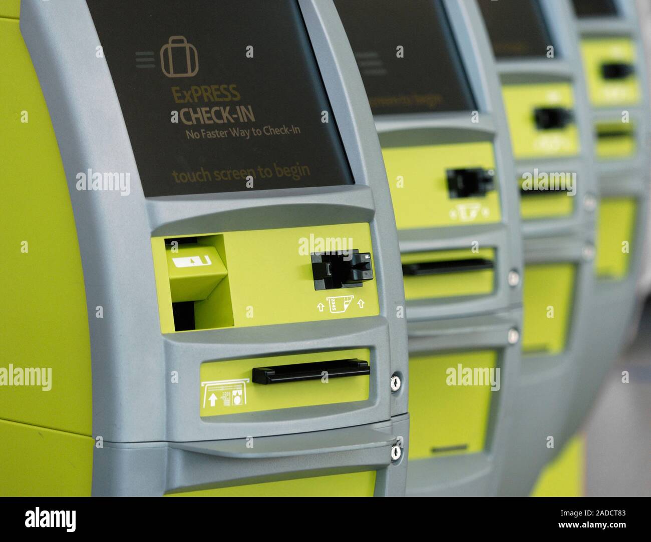Self-service check-in kiosks at Manchester Airport Terminal 3, UK Stock ...
