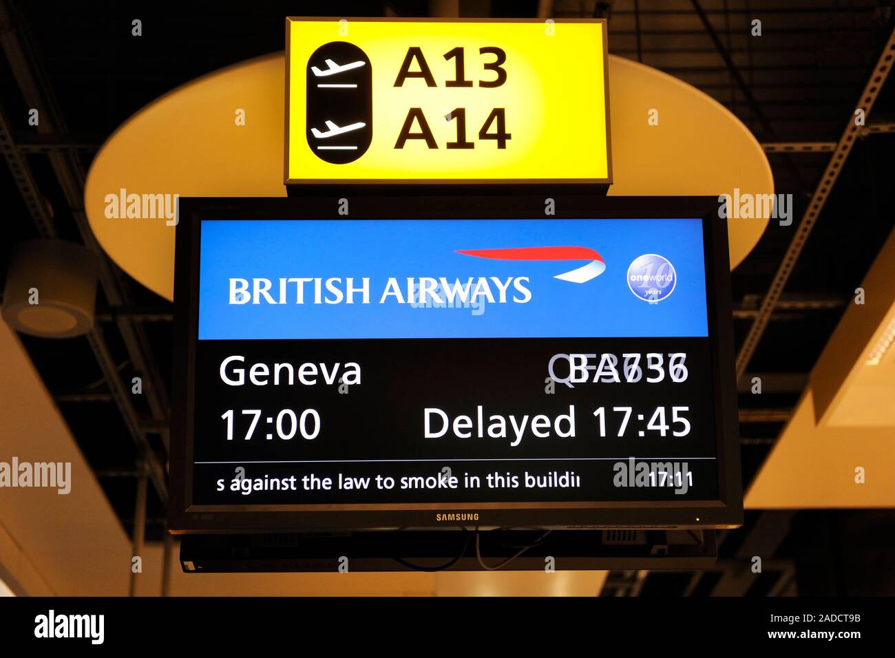 Airport gate information screen, Terminal 5 Heathrow Airport, London ...