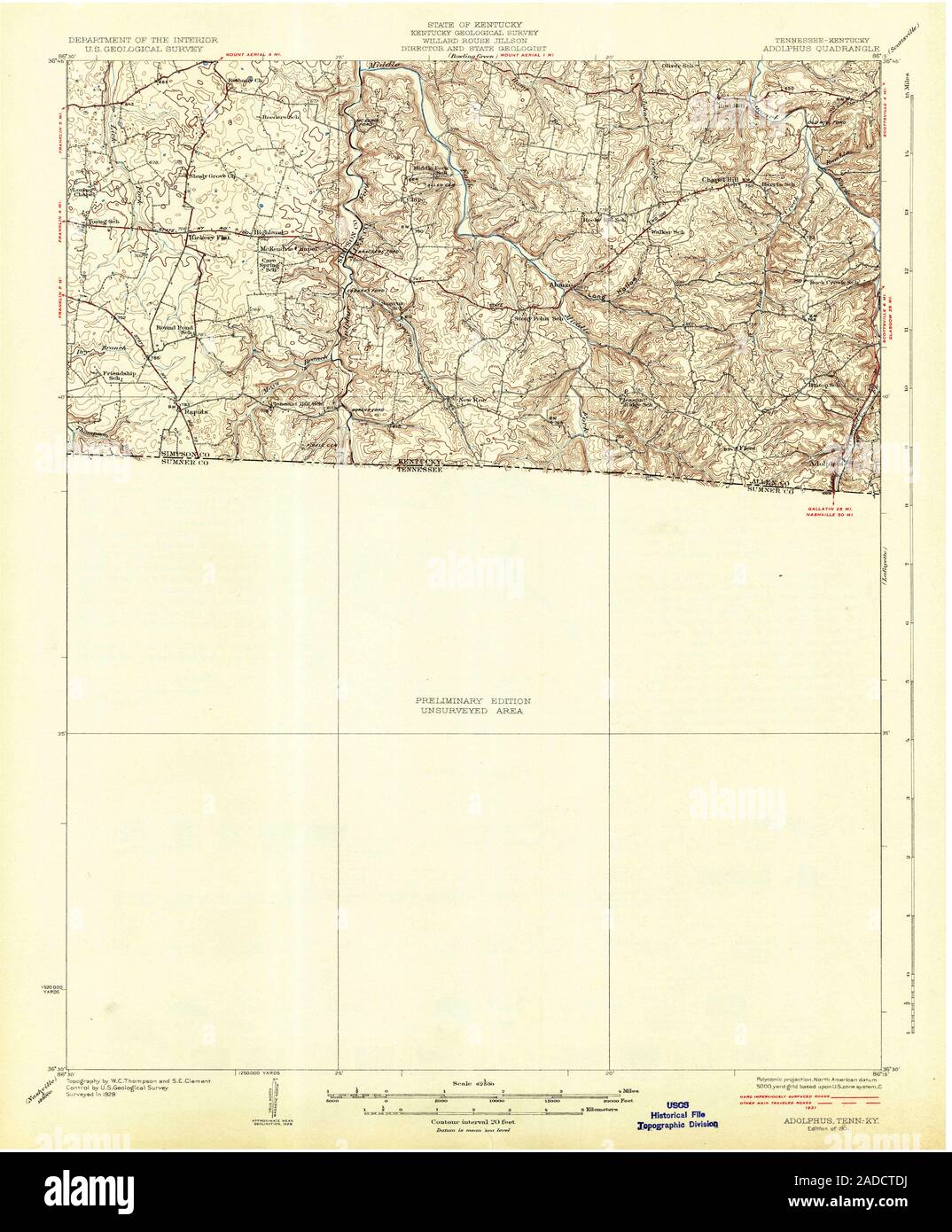 USGS TOPO Map Tennessee TN Adolphus 153405 1931 62500 Restoration Stock ...