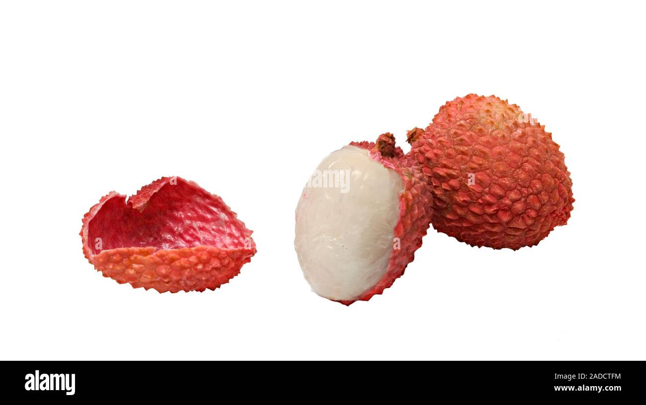 Lychee and peeled lychee isolated on white background Stock Photo - Alamy
