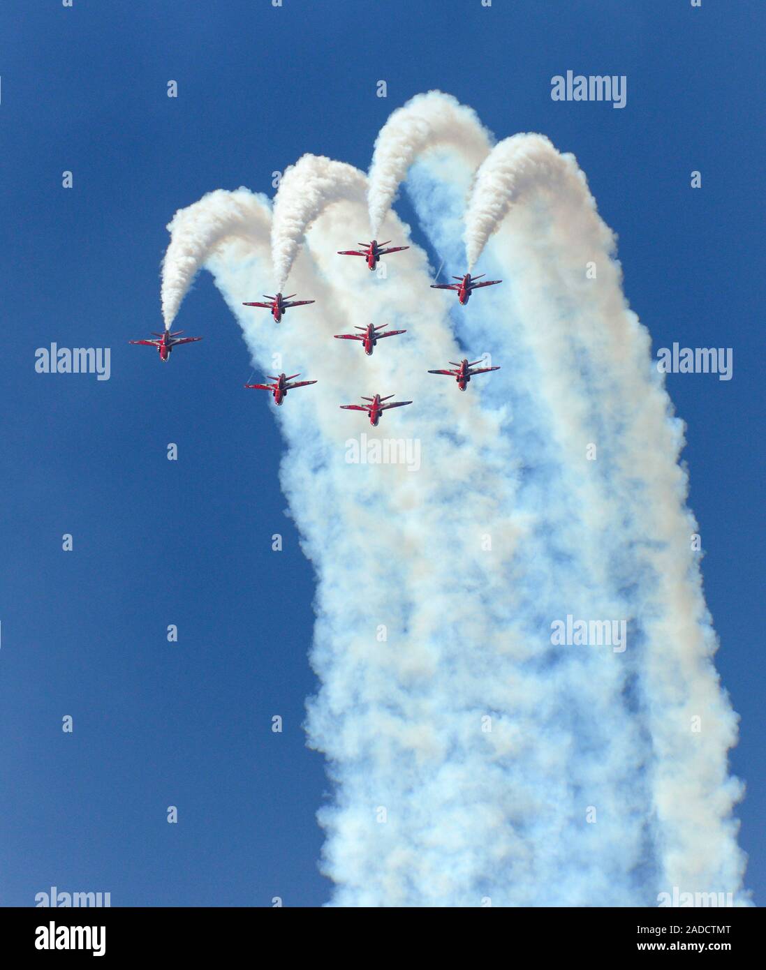Red Arrows Royal Air Force (RAF) formation aerobatic team in the flying ...