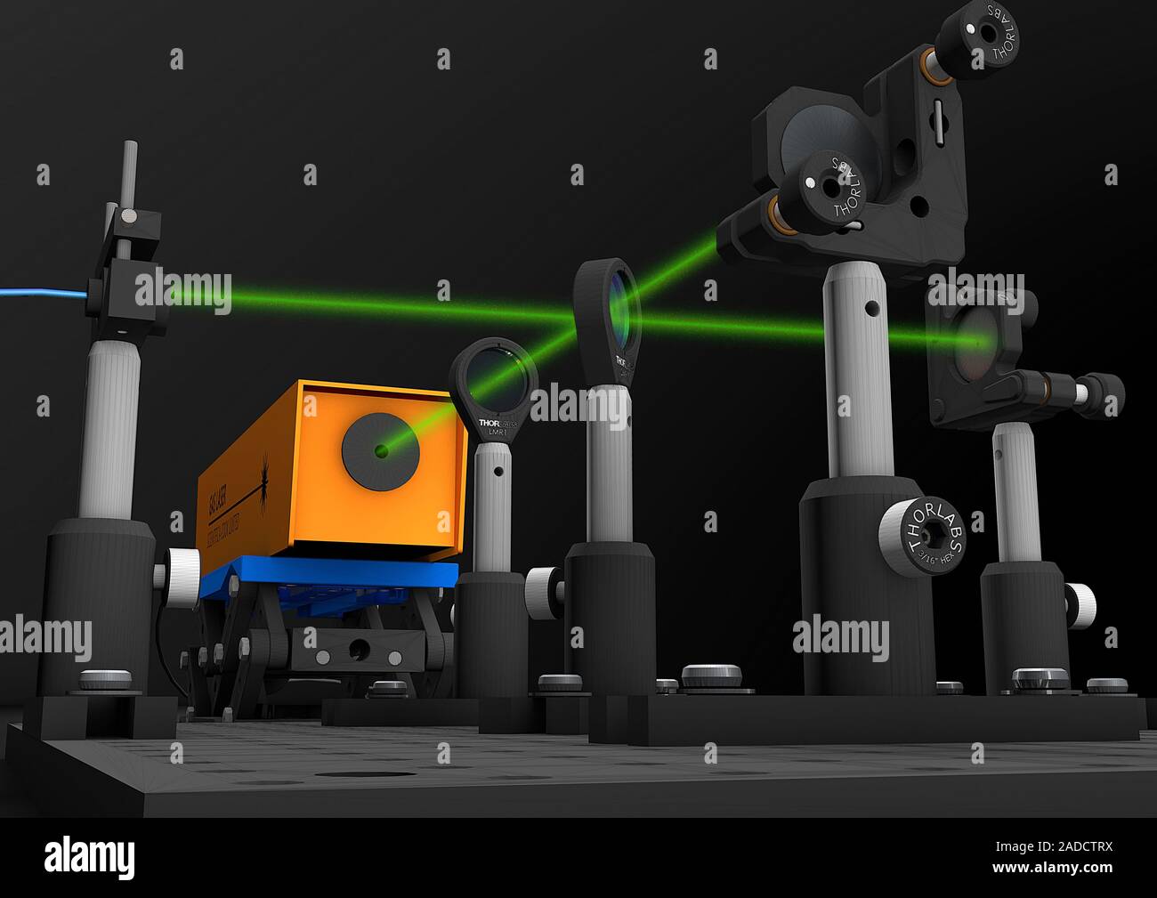 Michelson interferometer, 3D illustration. This equipment uses mirrors ...