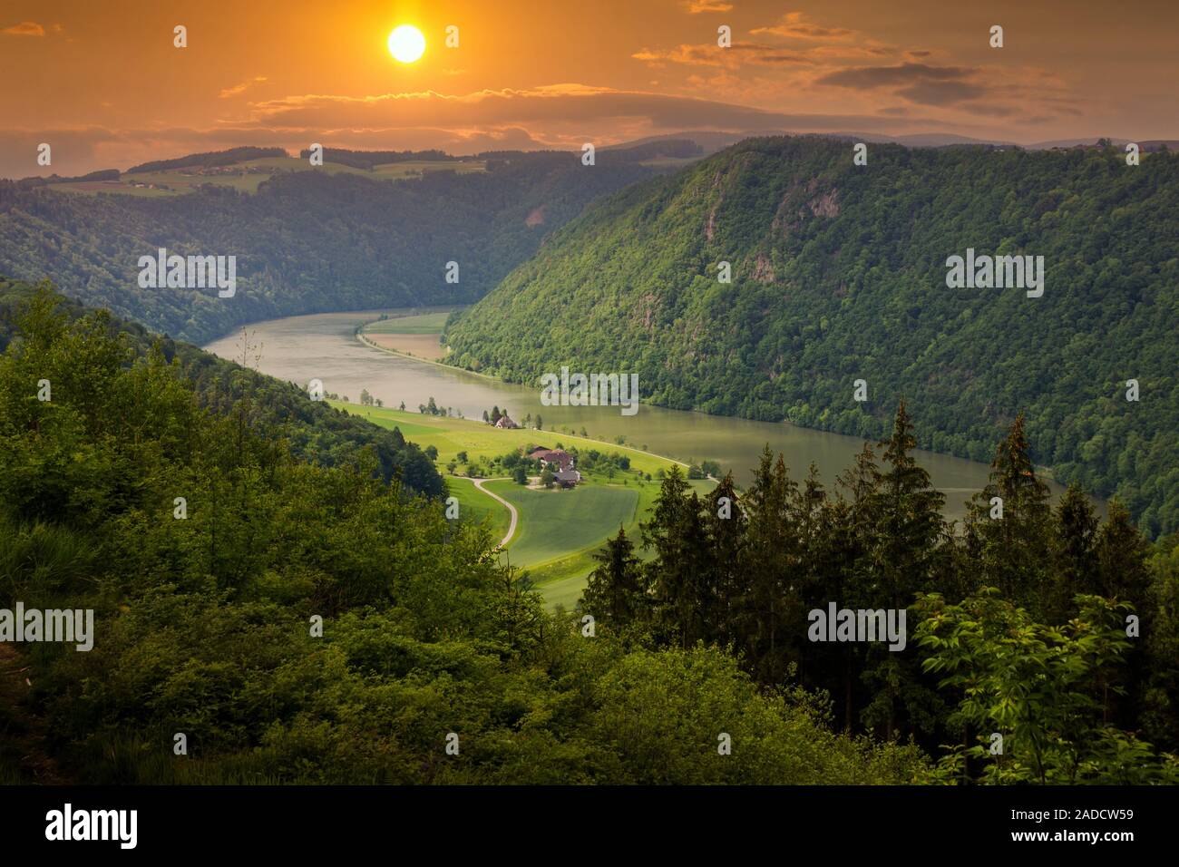 Danube river winding in the austrian plains. Beautiful sunset Stock ...
