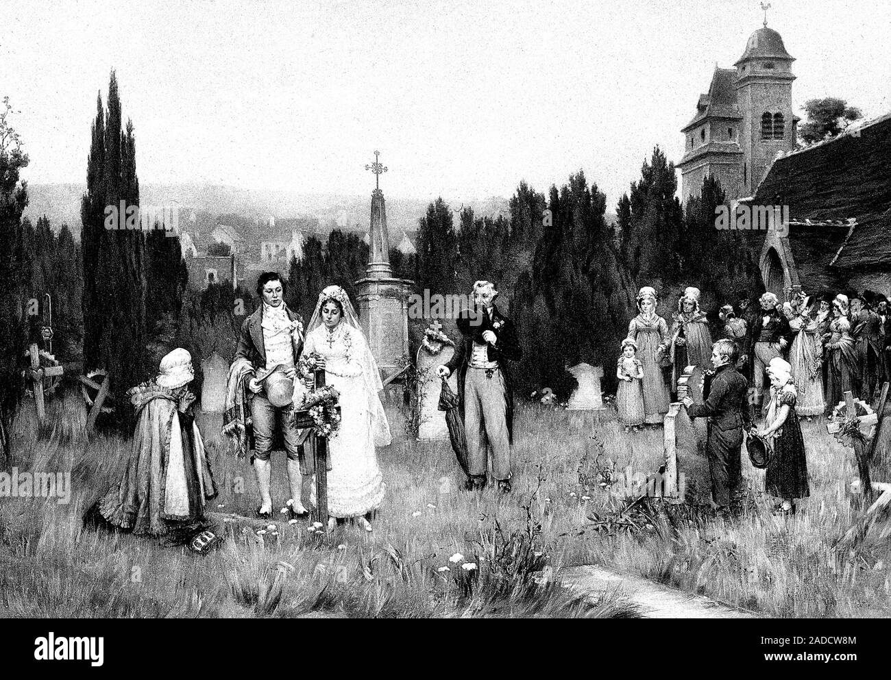 Country wedding. Reproduction of an 1890 artwork by French artist ...