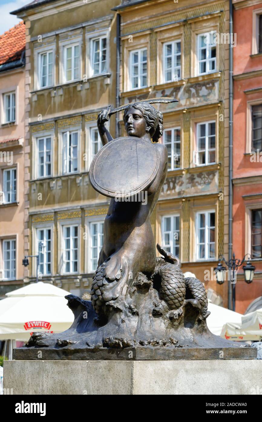 Warsaw, Poland, MAY 03, 2016 - View of the Mermaid statue Syrenka of ...