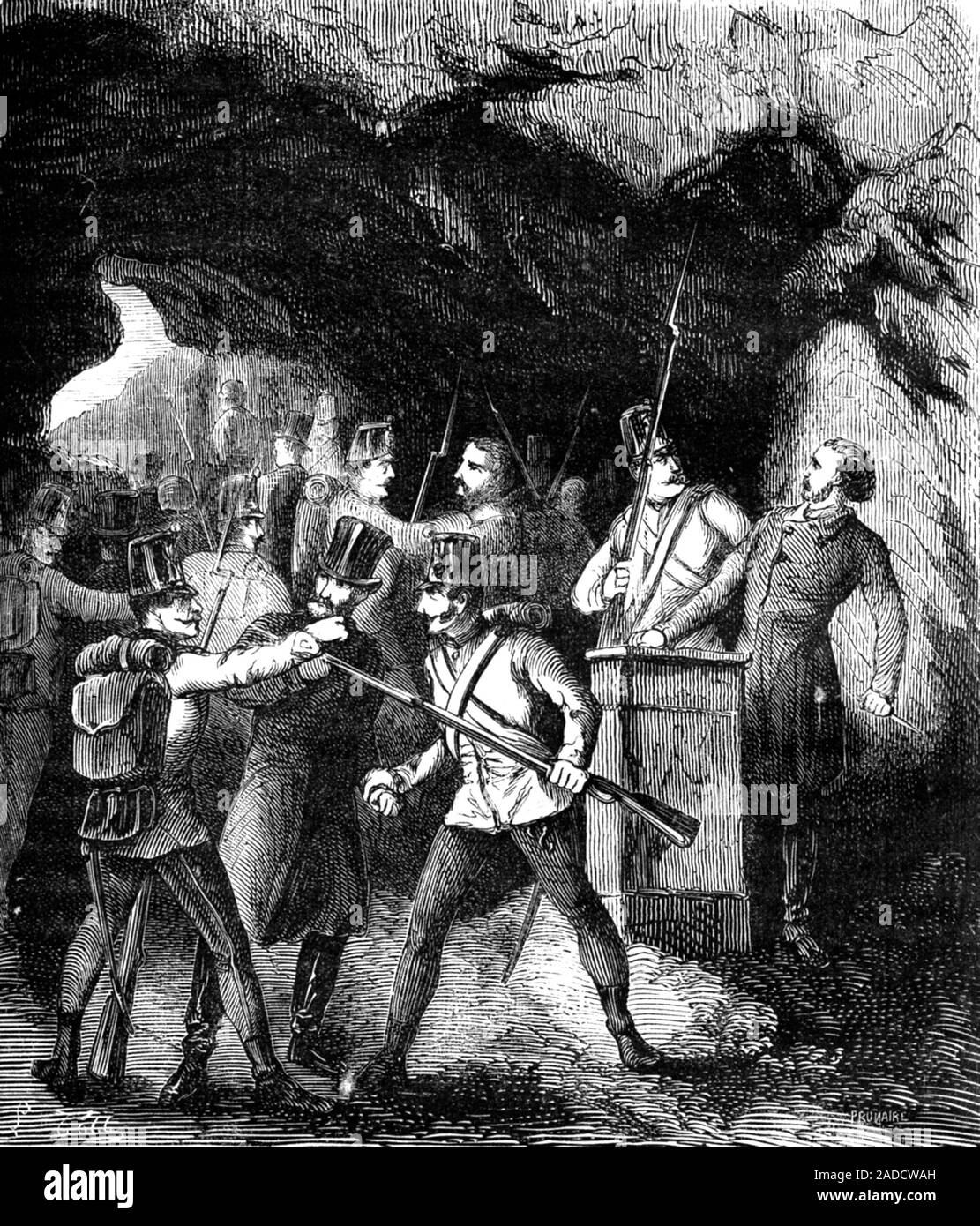 Arrest of the Carbonari. 1879 illustration depicting the arrest of ...