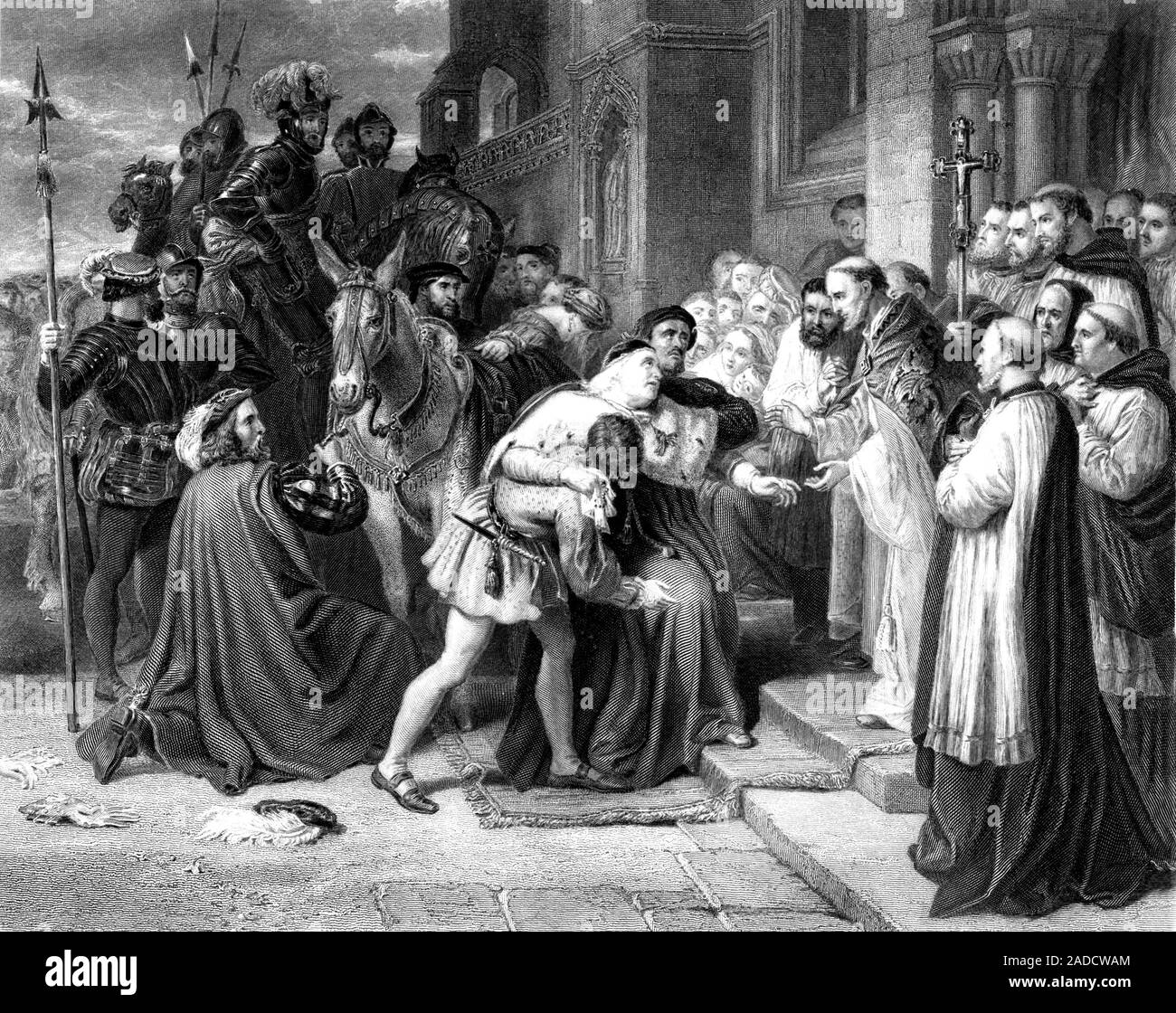 Death of Cardinal Wolsey (1473-1530). 1886 illustration from an ...