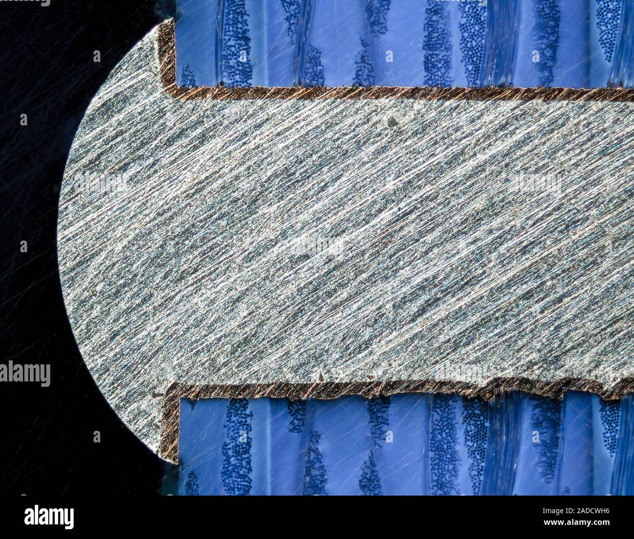 Light micrograph of a section through a computer multilayer printed ...