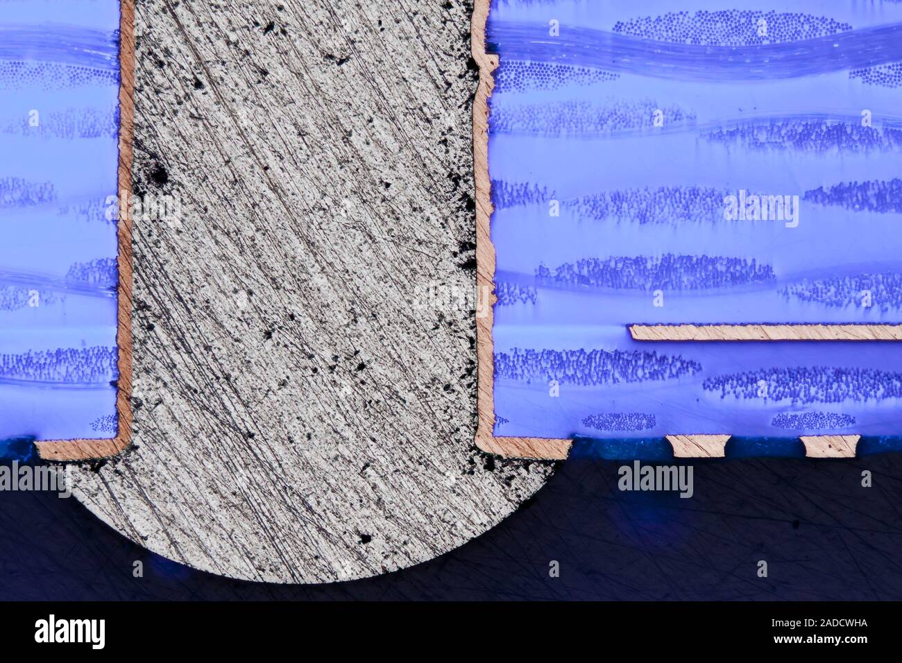 Light micrograph of a section through a computer multilayer printed ...