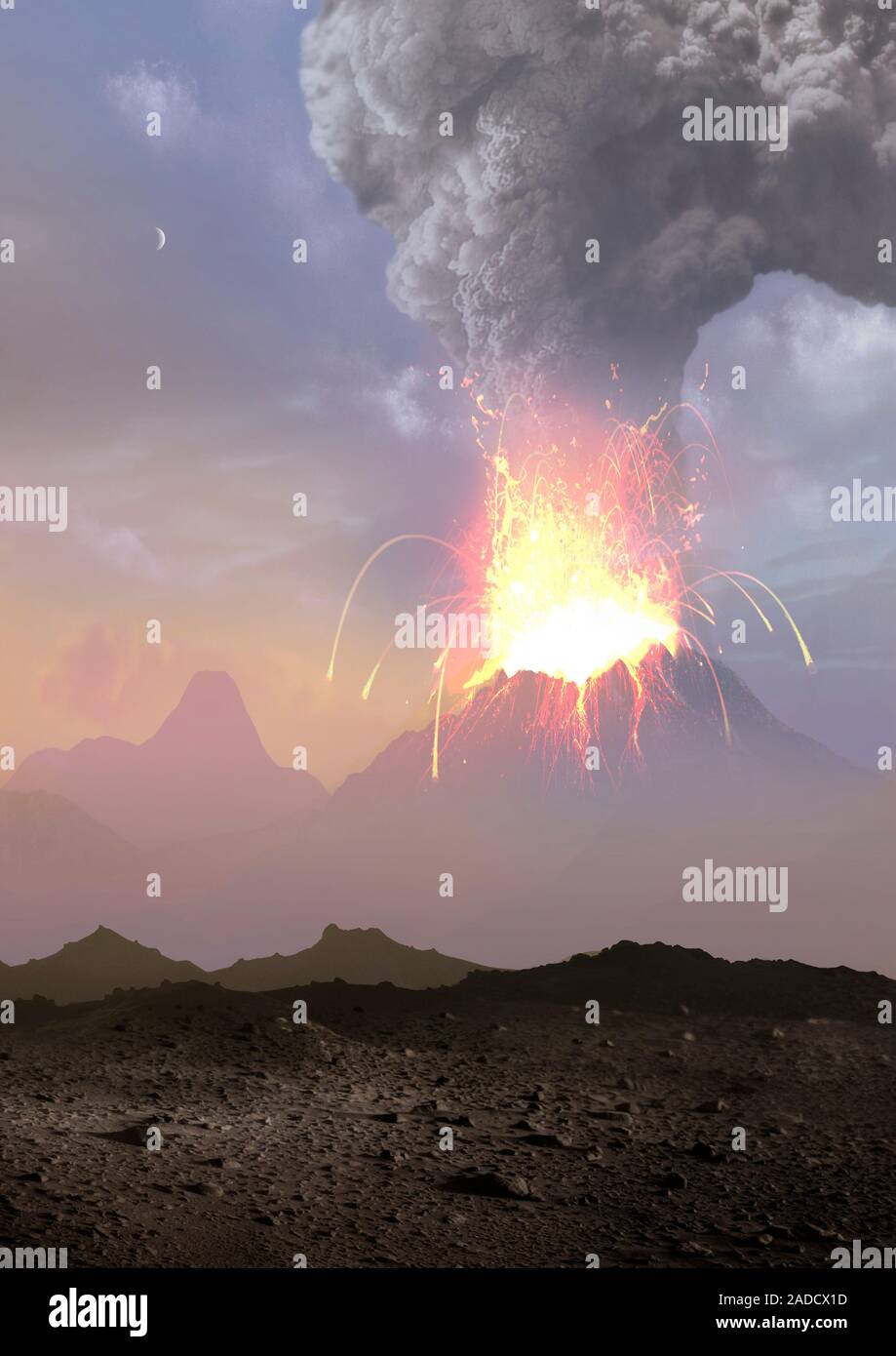 Artwork of active volcanoes on the surface of the planet Earth Stock ...