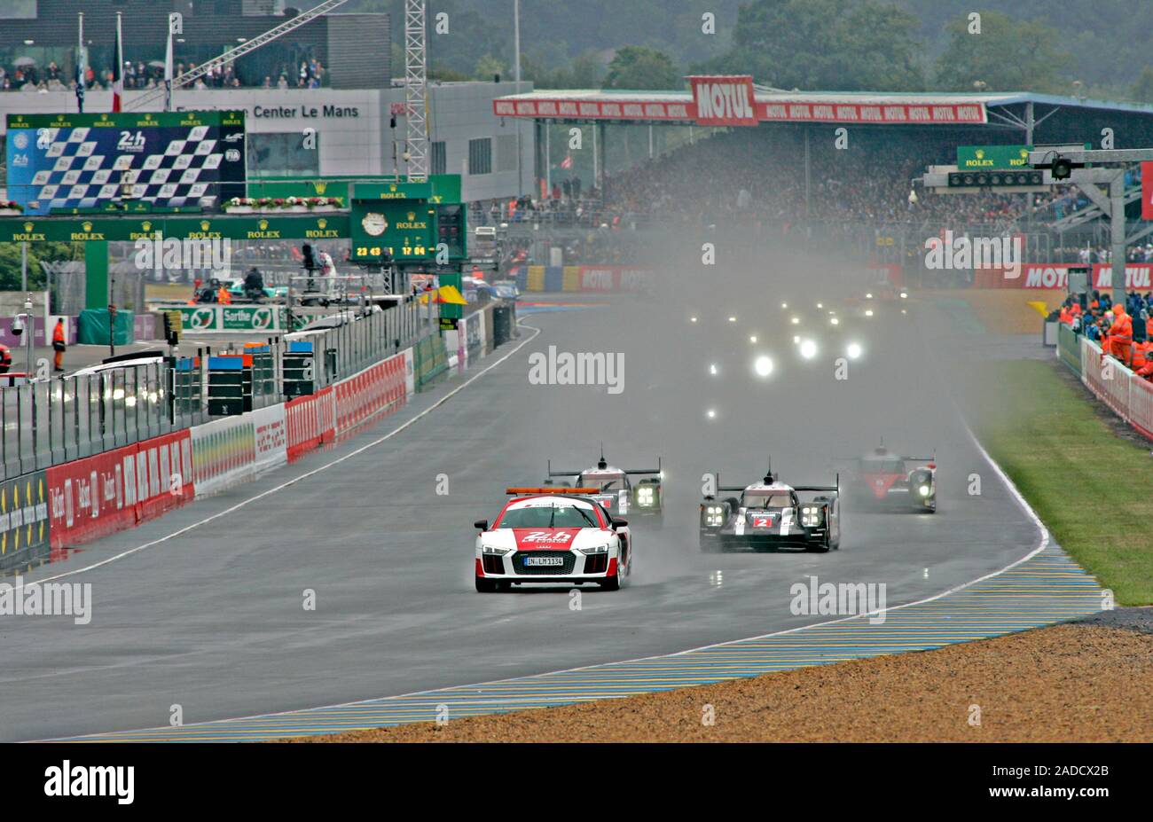 24 Hours of Le Mans, 2016. Safety car being used during the wet race ...