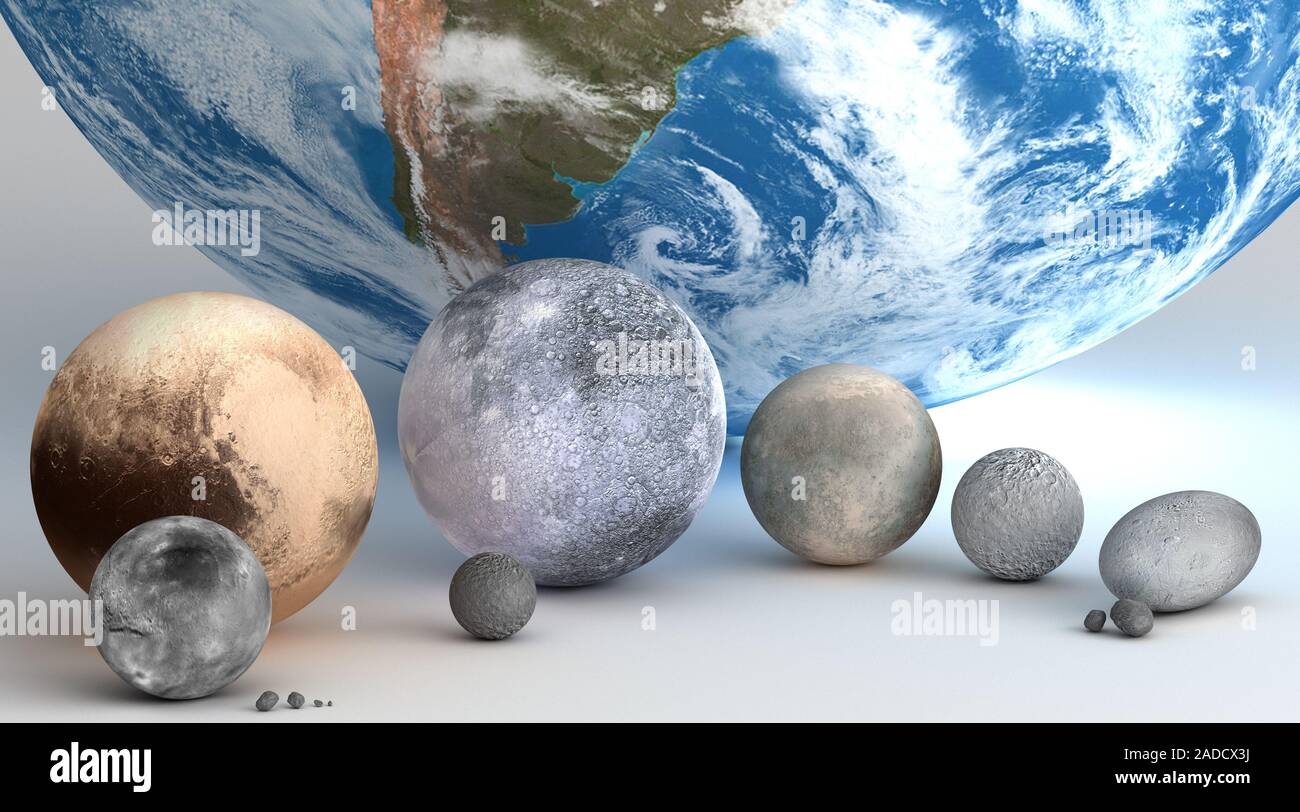 Dwarf planets, artwork. A dwarf planet is a planetary mass object ...