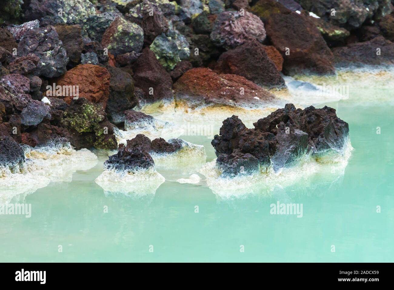 Mineral sediment precipitation, Blue Lagoon, Iceland. The Blue Lagoon ...