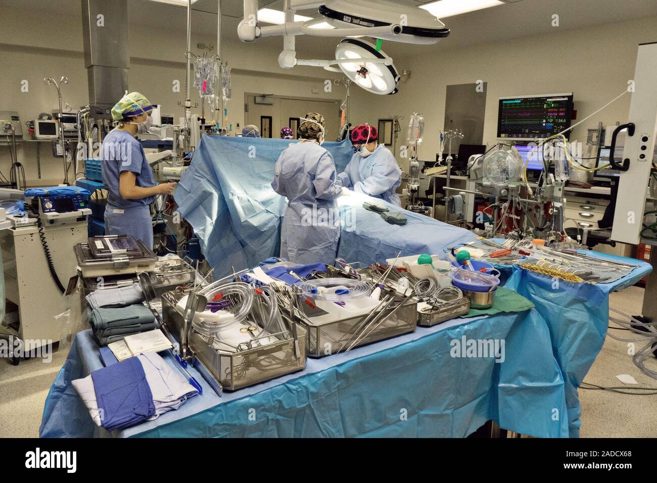 Open heart surgery team. Surgical team ready for open heart surgery and ...
