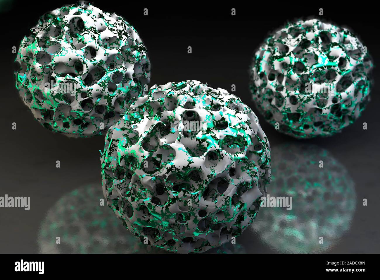 Porous nanoparticles, illustration. Porous nanoparticles provide ...
