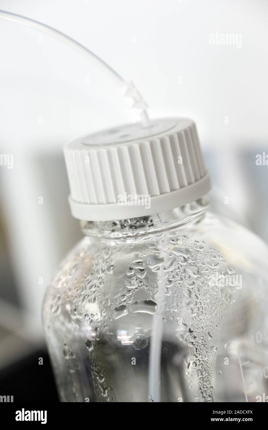 CalaChem chemical factory. Close-up of a chemical being analysed in an ...