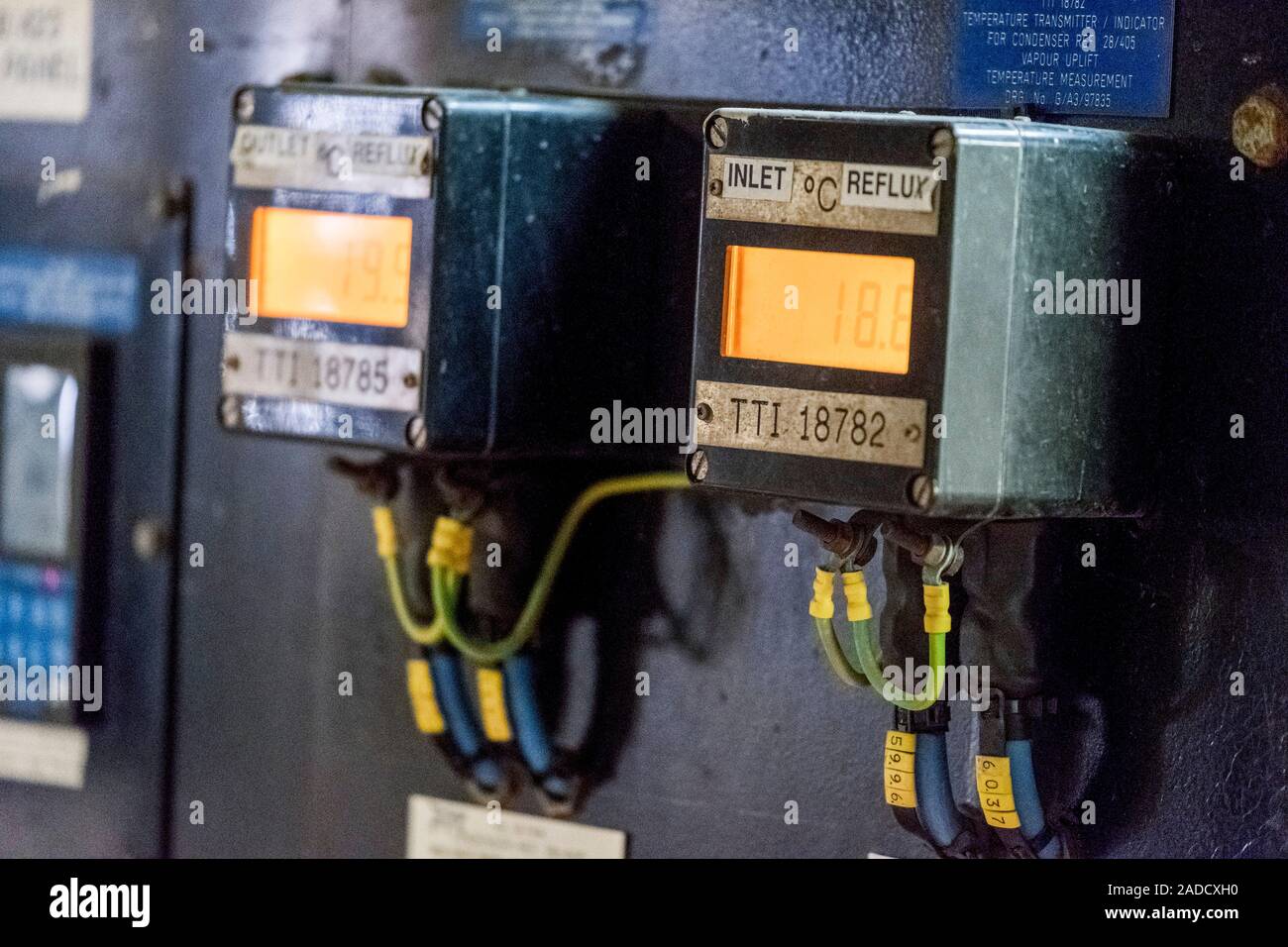 CalaChem chemical factory. Devices showing digital readings from ...