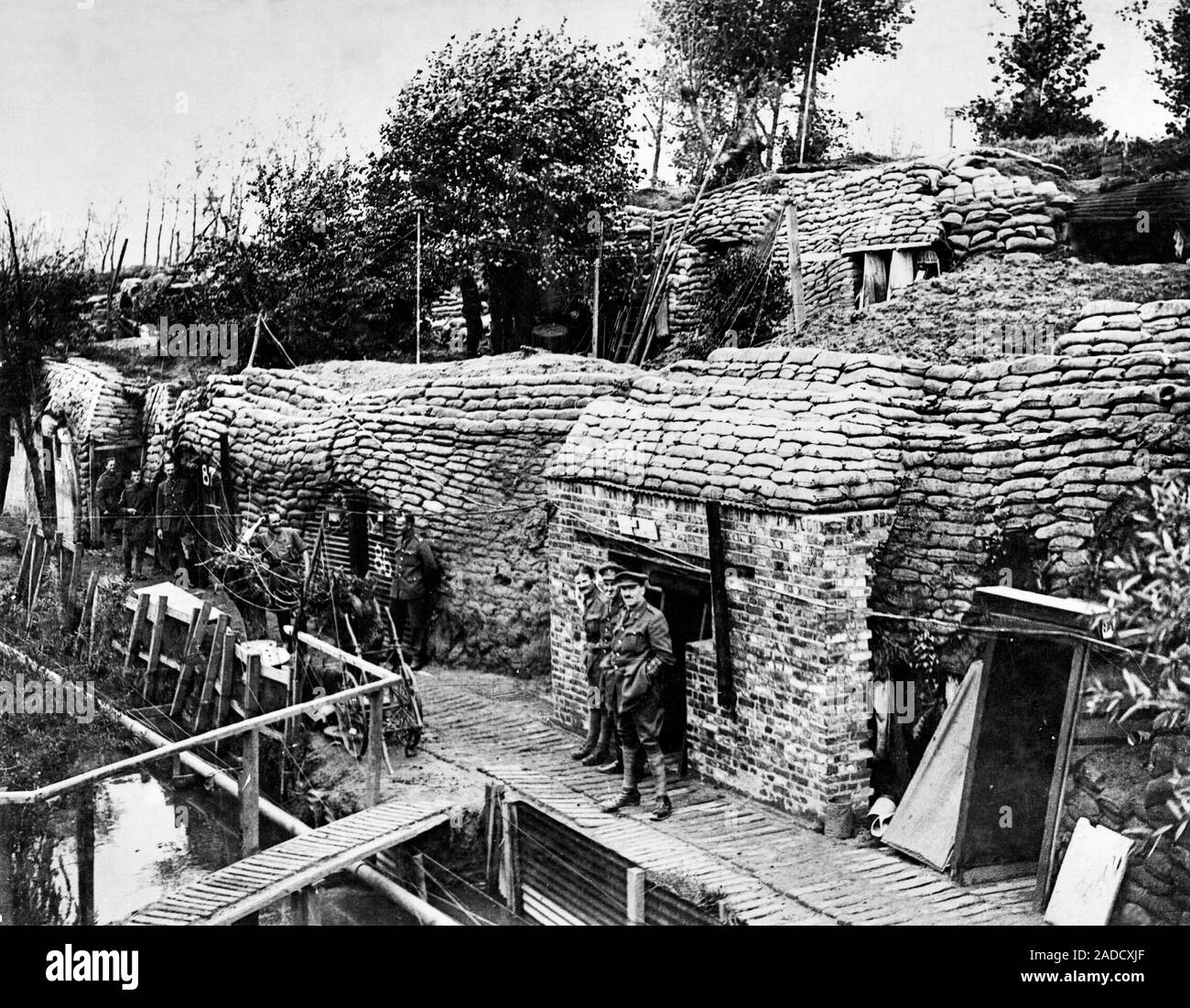 British trenches near Ypres, Belgium, First World War. These trenches ...