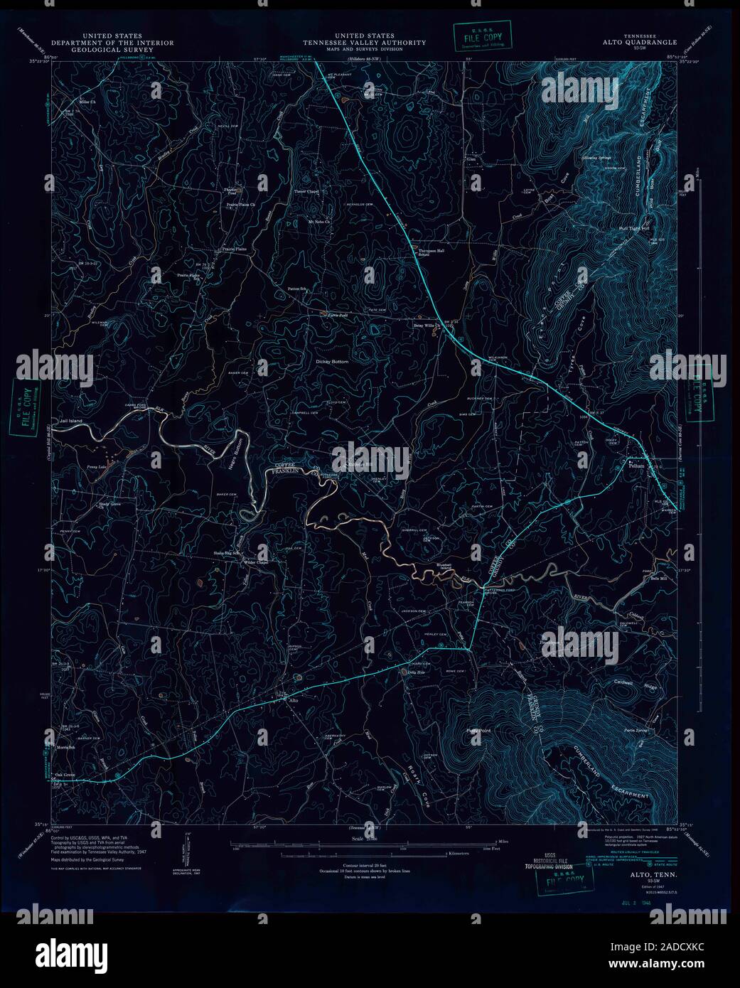 USGS TOPO Map Tennessee TN Alto 143580 1947 24000 Inverted Restoration ...