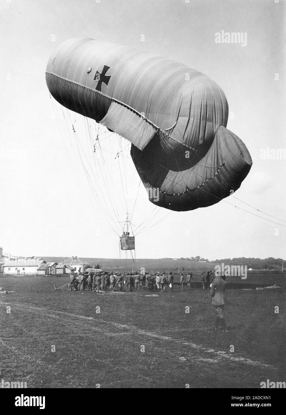 Austro-Hungarian military balloon, First World War. Kite balloon being ...