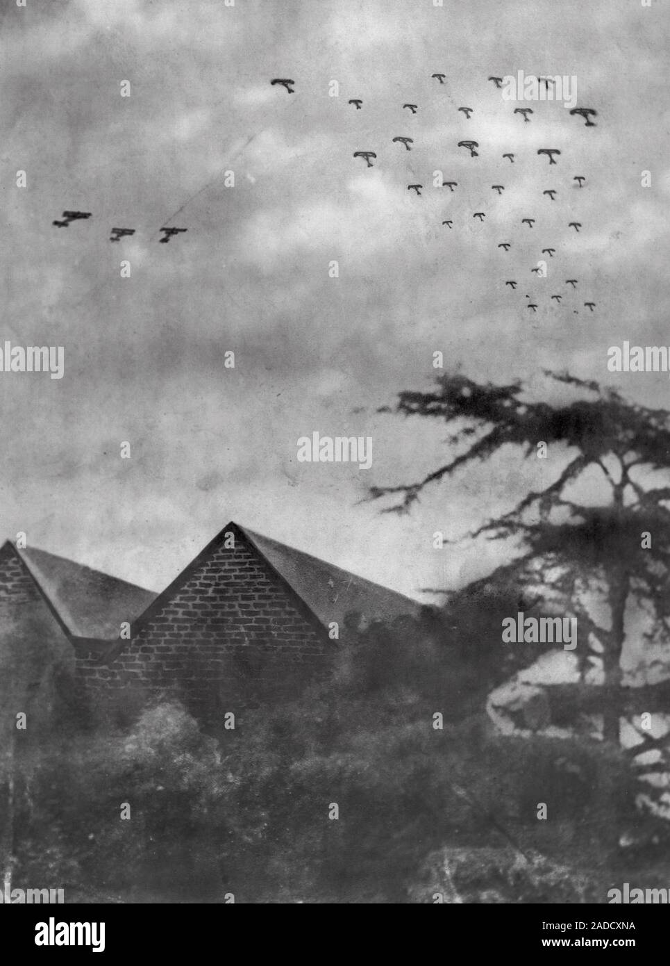German air raid over London, First World War. Squadron of over 30 ...