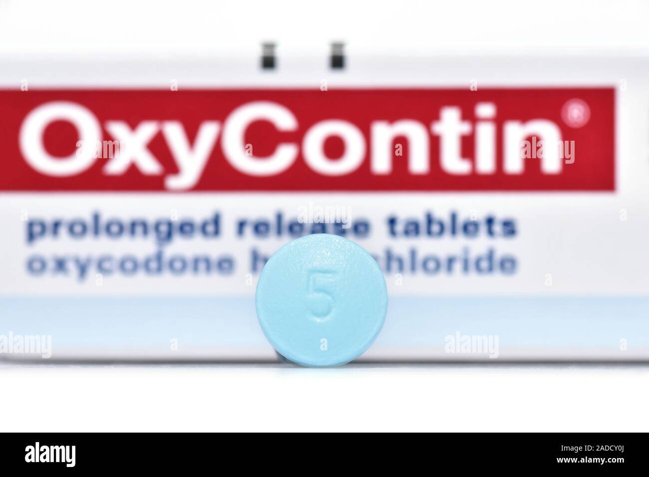 OxyContin pain-relief drug tablet and packaging. OxyContin contains the ...