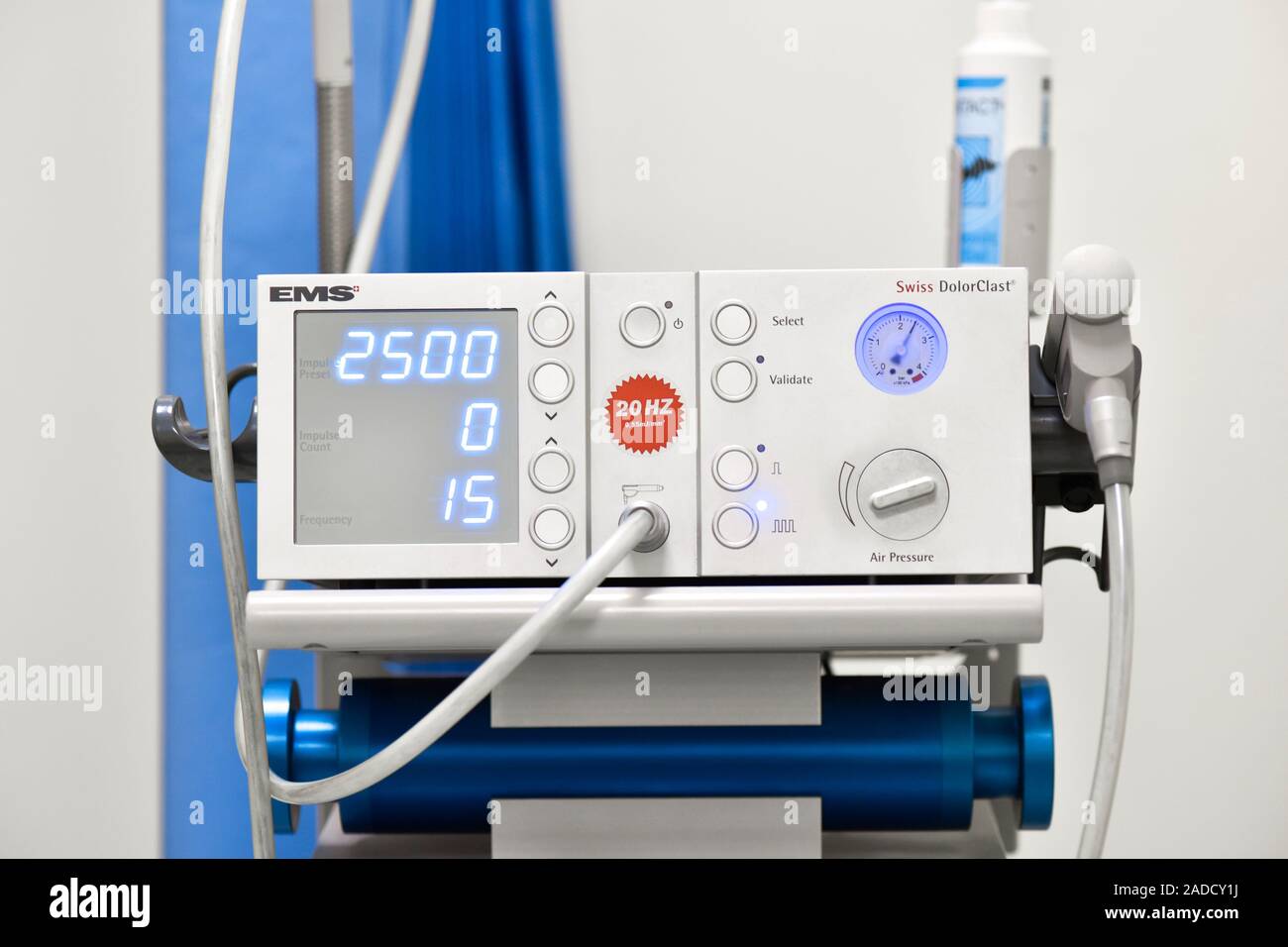 Extracorporeal shock wave therapy (ESWT) machine. ESWT is a treatment ...