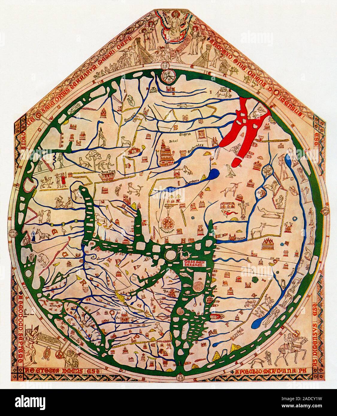 19th-century simplified reproduction of the original Mappa Mundi ...