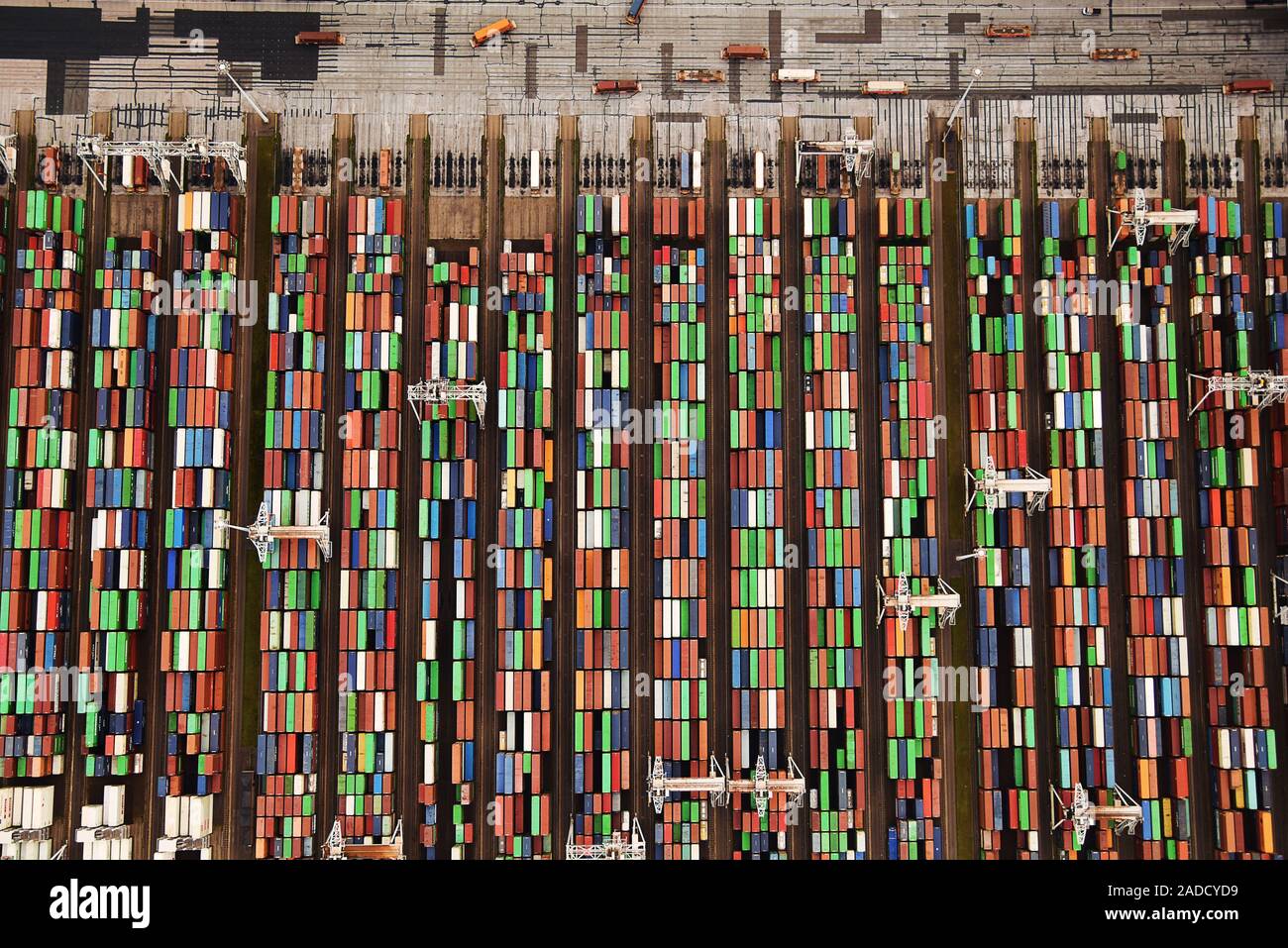 Aerial photograph of shipping containers in the port of Rotterdam ...